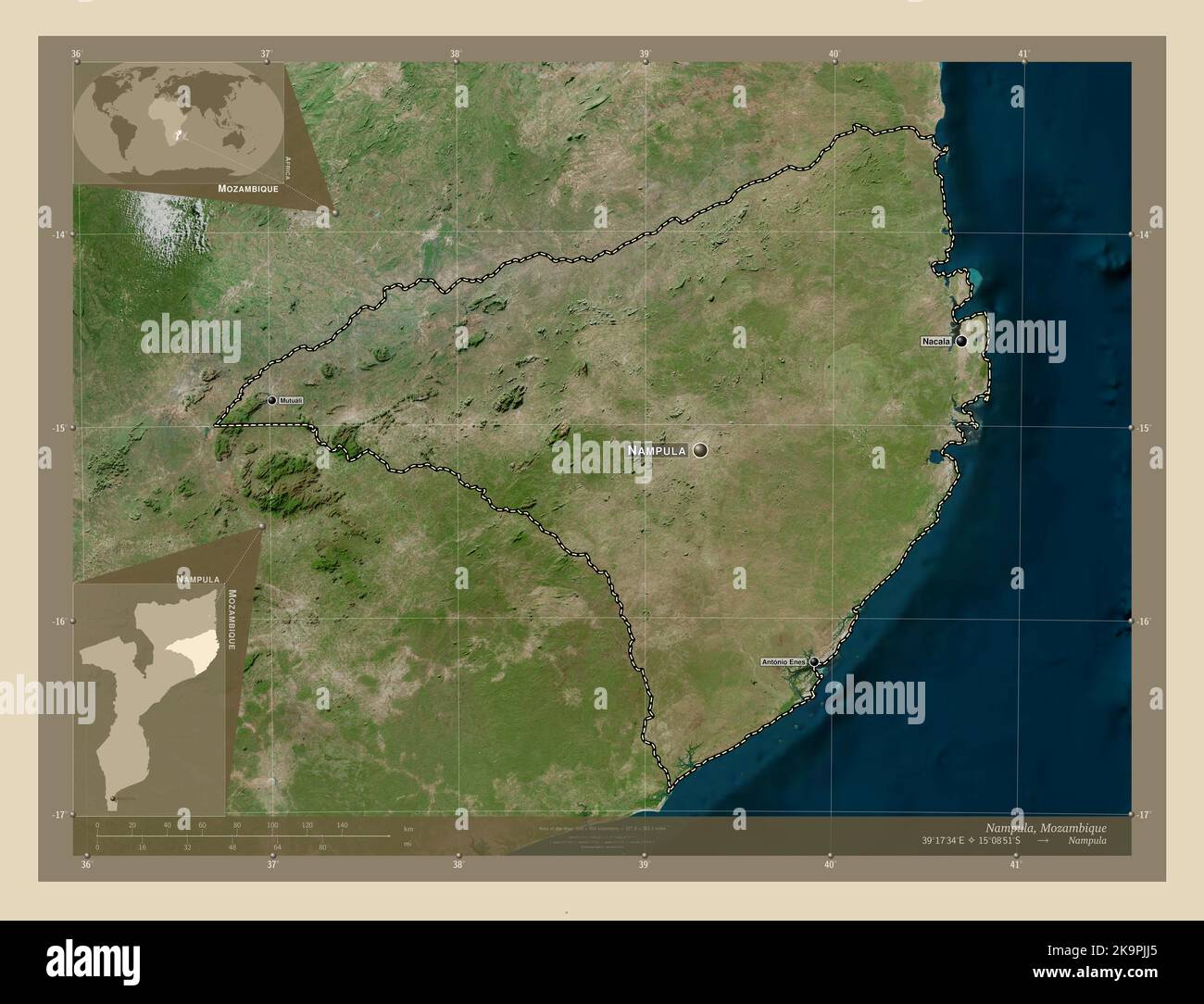 Nampula, province of Mozambique. High resolution satellite map ...