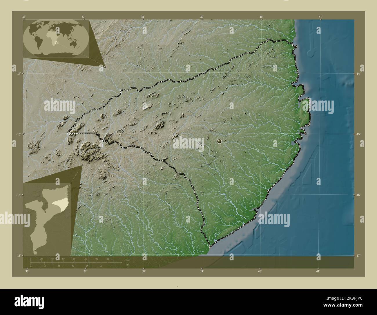 Nampula, province of Mozambique. Elevation map colored in wiki style ...
