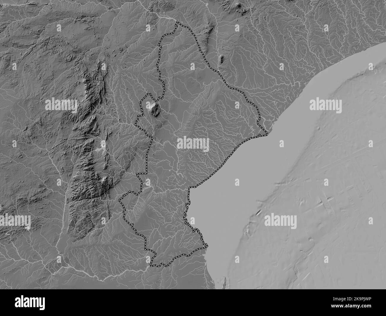Sofala, province of Mozambique. Bilevel elevation map with lakes and ...