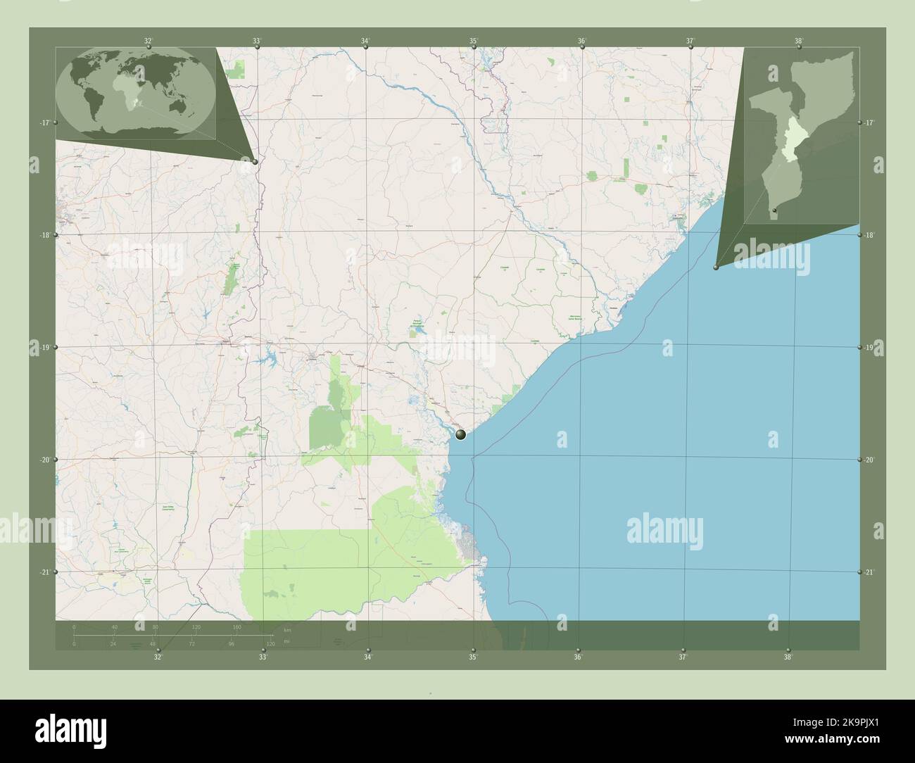 Sofala, province of Mozambique. Open Street Map. Corner auxiliary ...