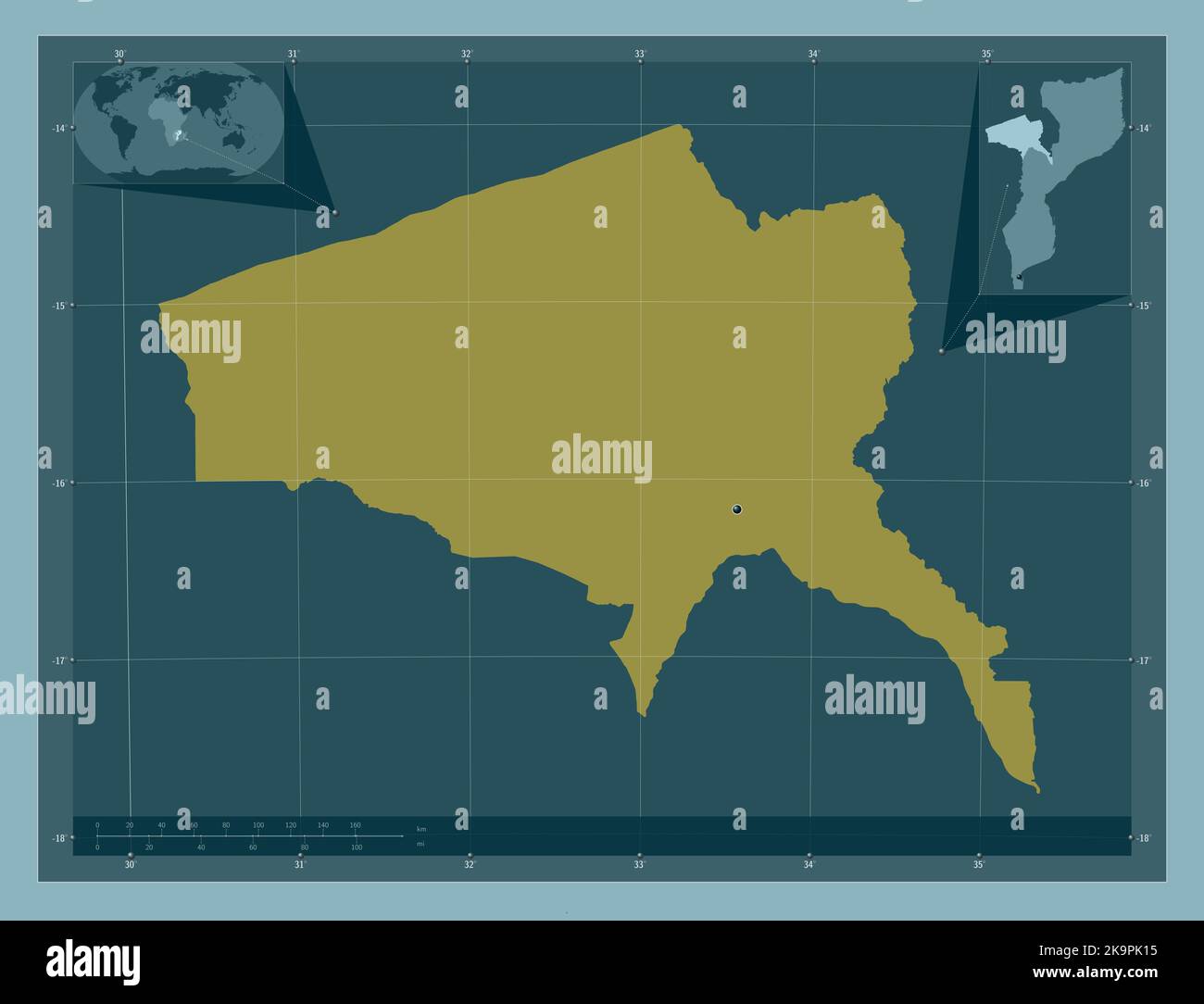 Tete, province of Mozambique. Solid color shape. Locations of major ...