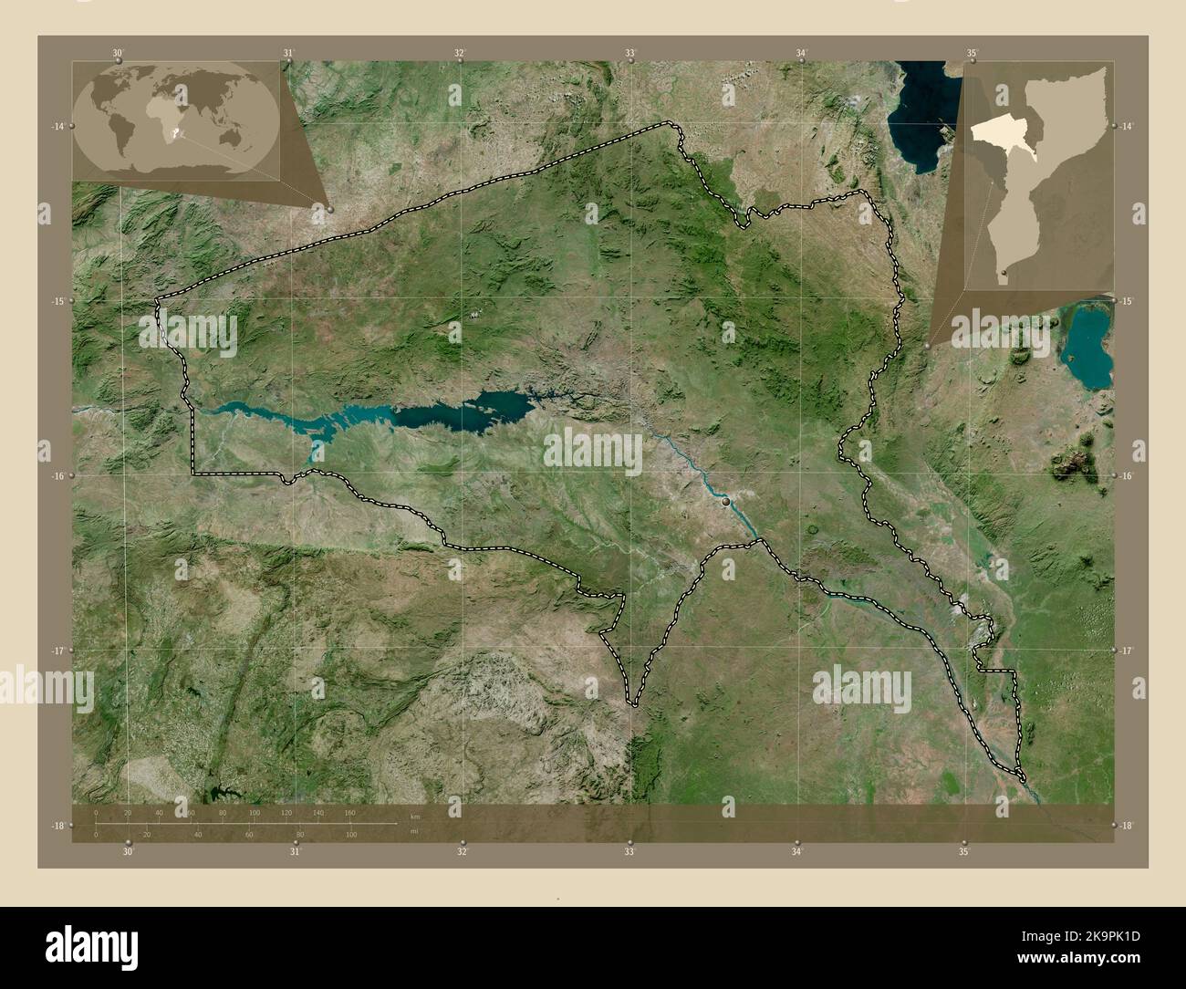 Tete, province of Mozambique. High resolution satellite map. Locations ...