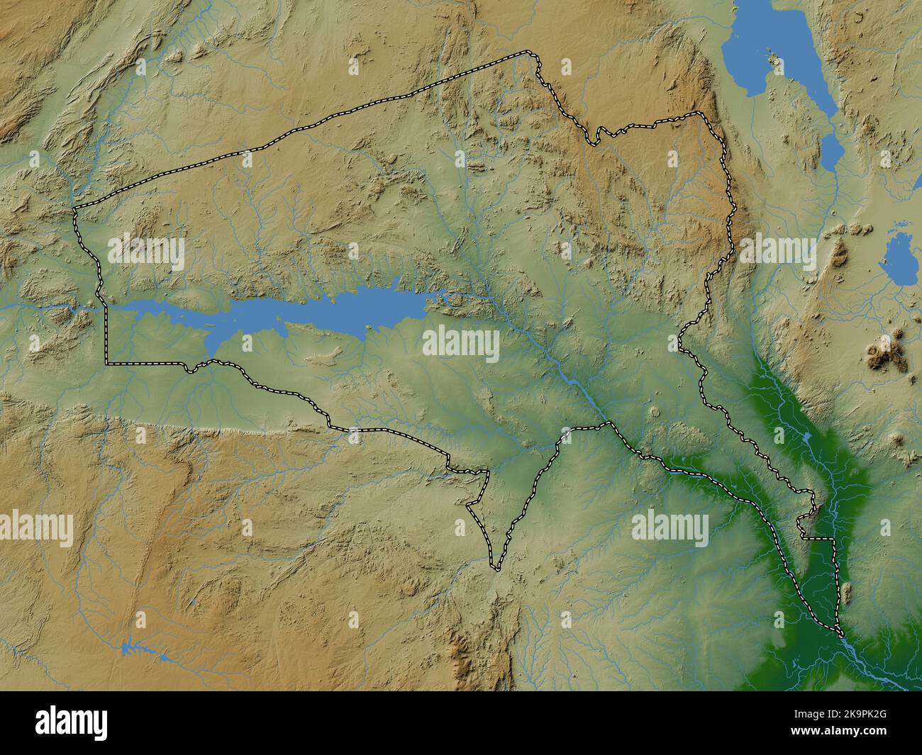 Tete, province of Mozambique. Colored elevation map with lakes and ...