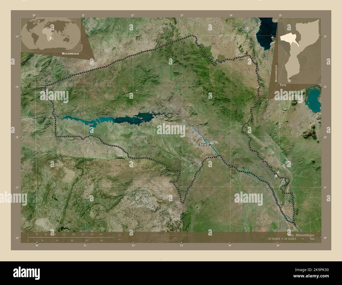 Tete, province of Mozambique. High resolution satellite map. Locations ...
