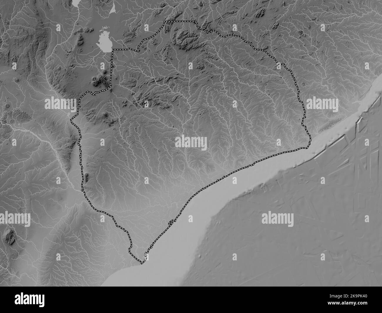 Zambezia, province of Mozambique. Grayscale elevation map with lakes ...