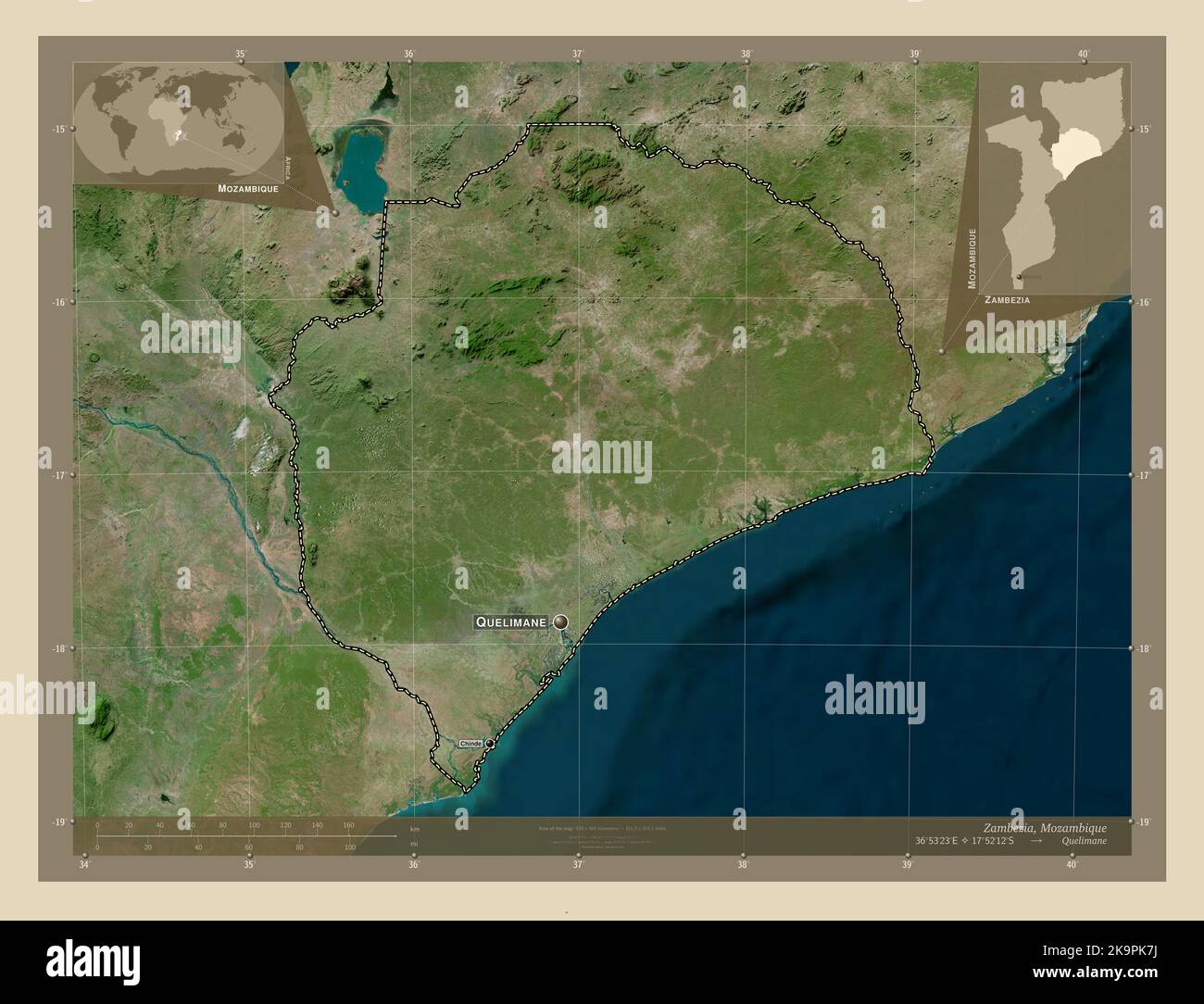 Zambezia, province of Mozambique. High resolution satellite map ...