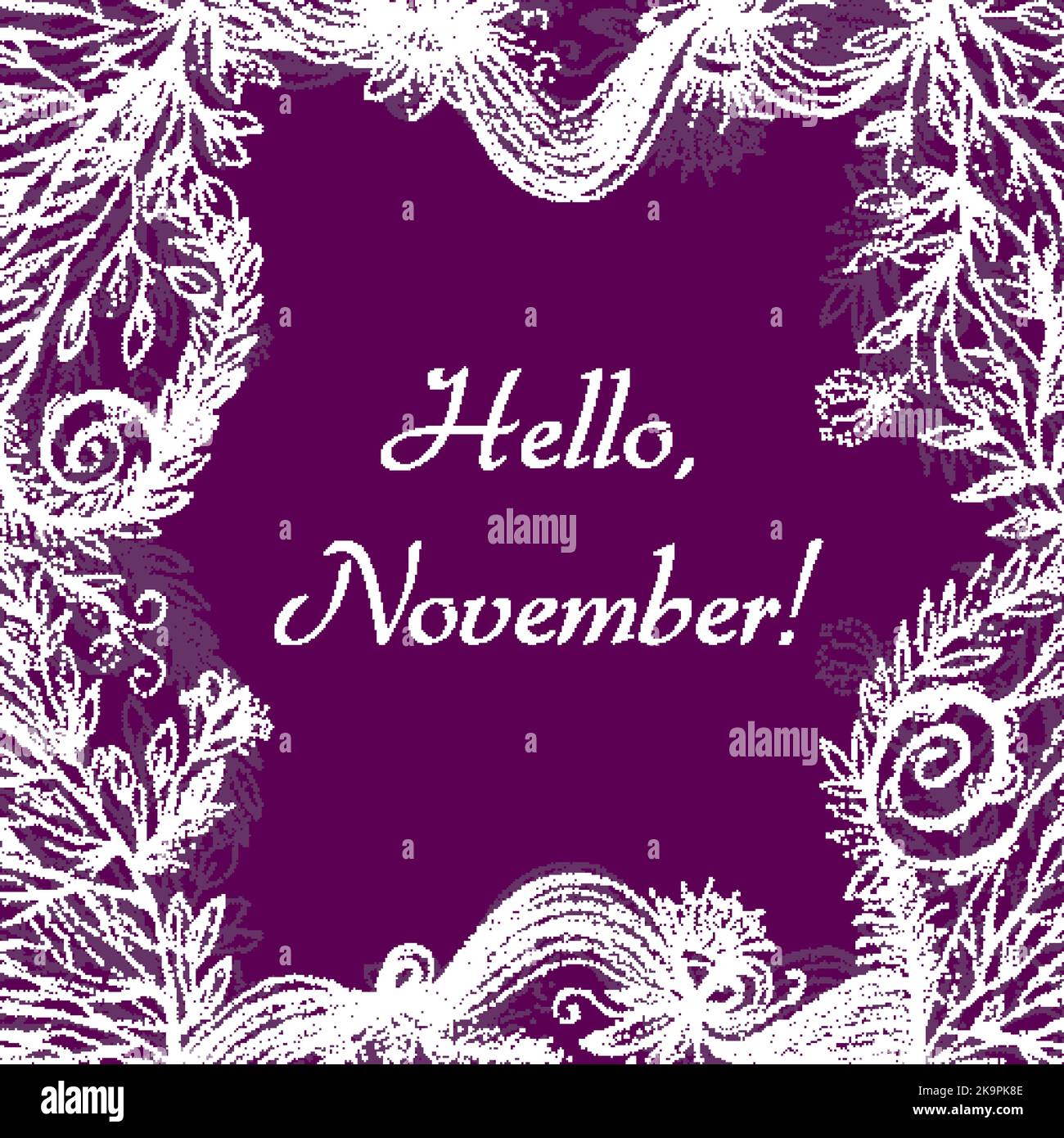 Hello November lettering on colorful background with herbal doodle ...