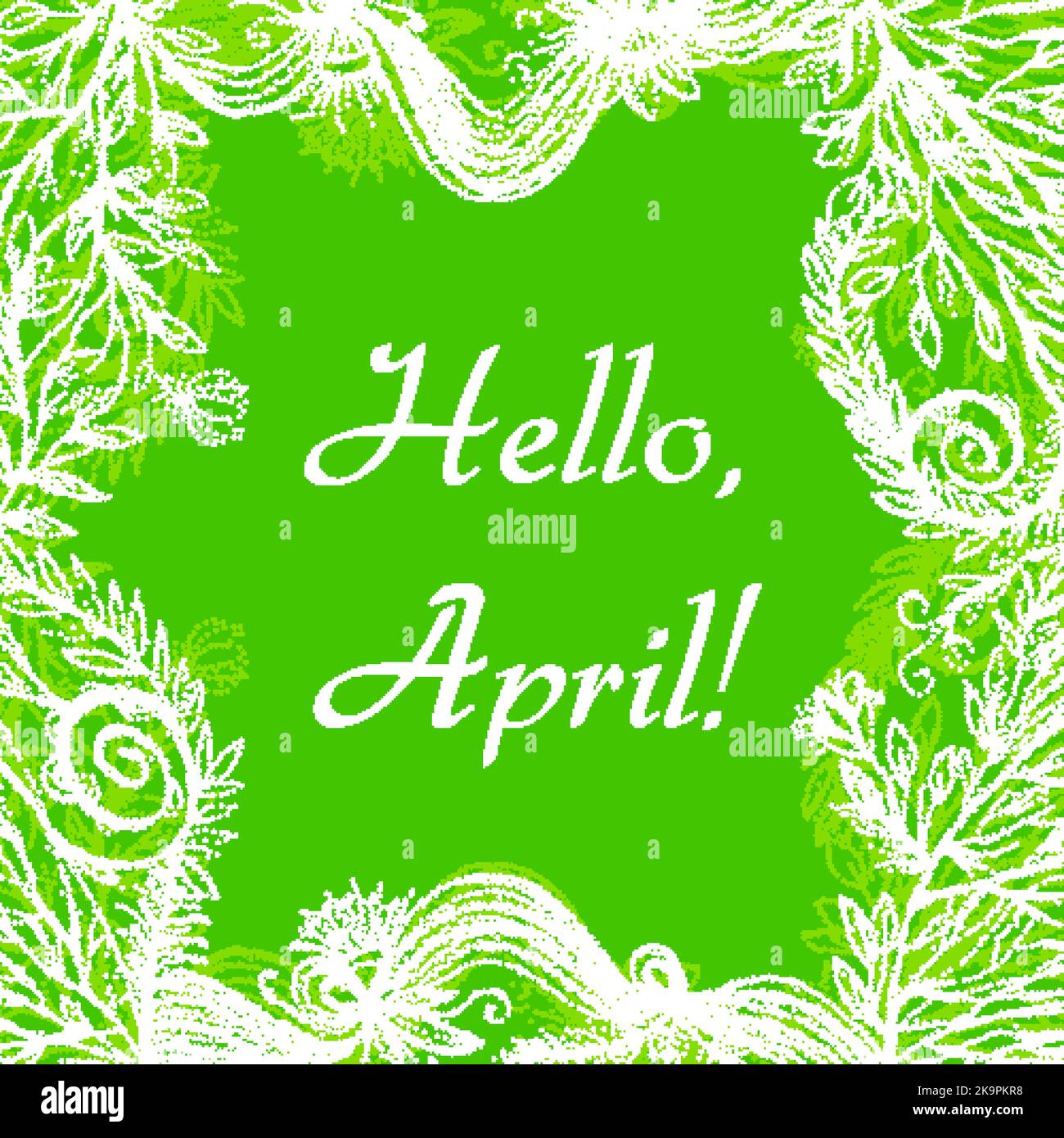 Hello April lettering on colorful background with herbal decorative ...