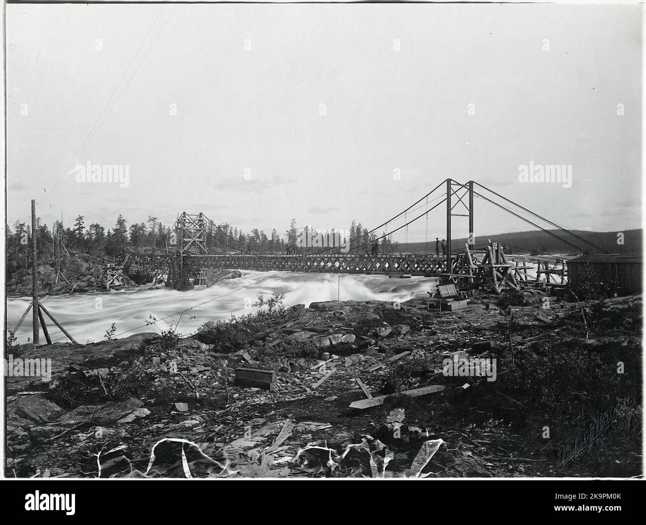 Large suspension bridge over the Lule River Stock Photo - Alamy