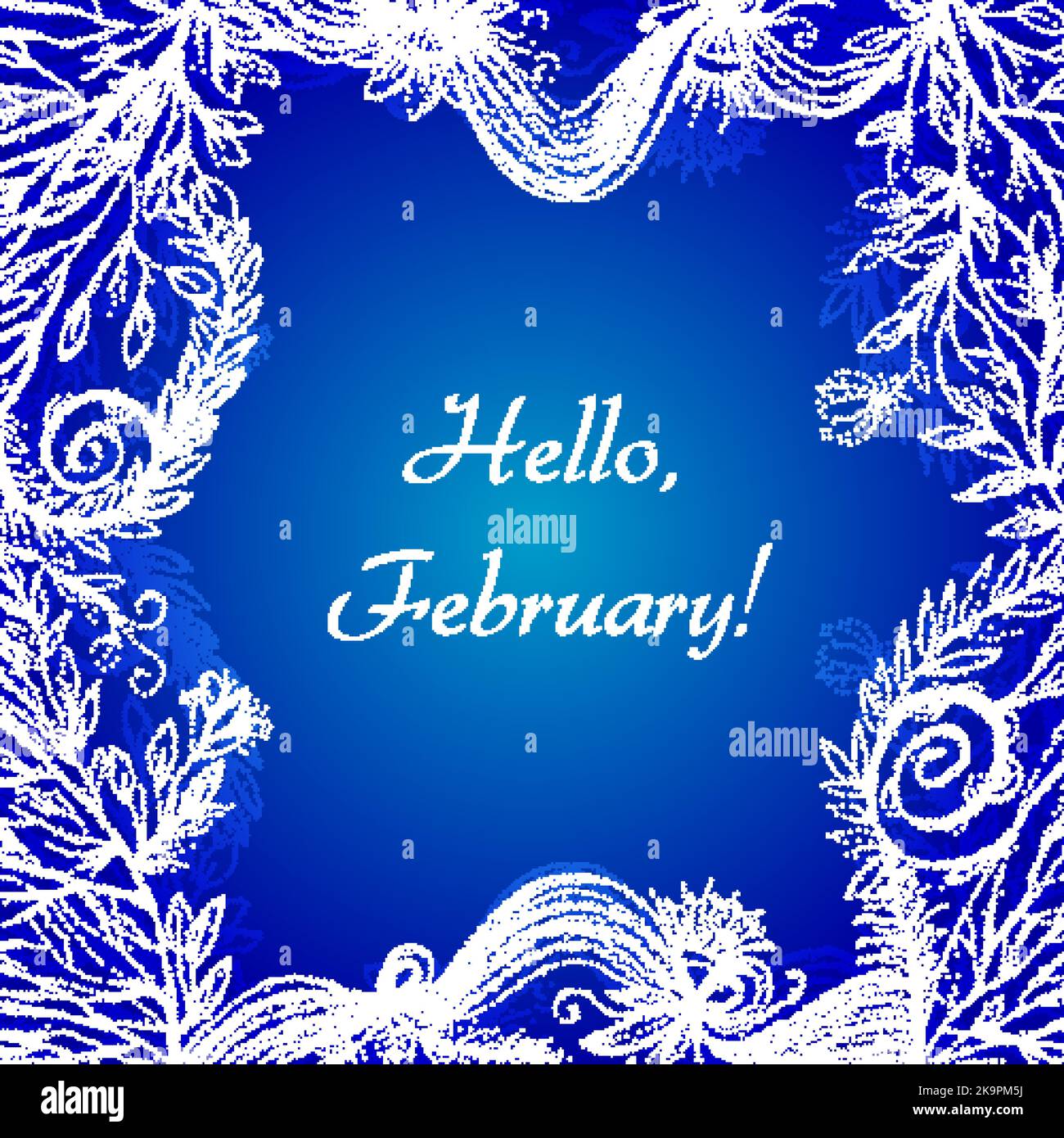 Hello February lettering on blue watercolor background Stock Vector ...