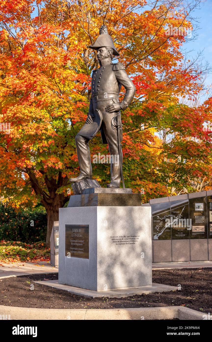 Ottawa, Ontario - October 19, 2022: Colonel John By statue in Major's ...