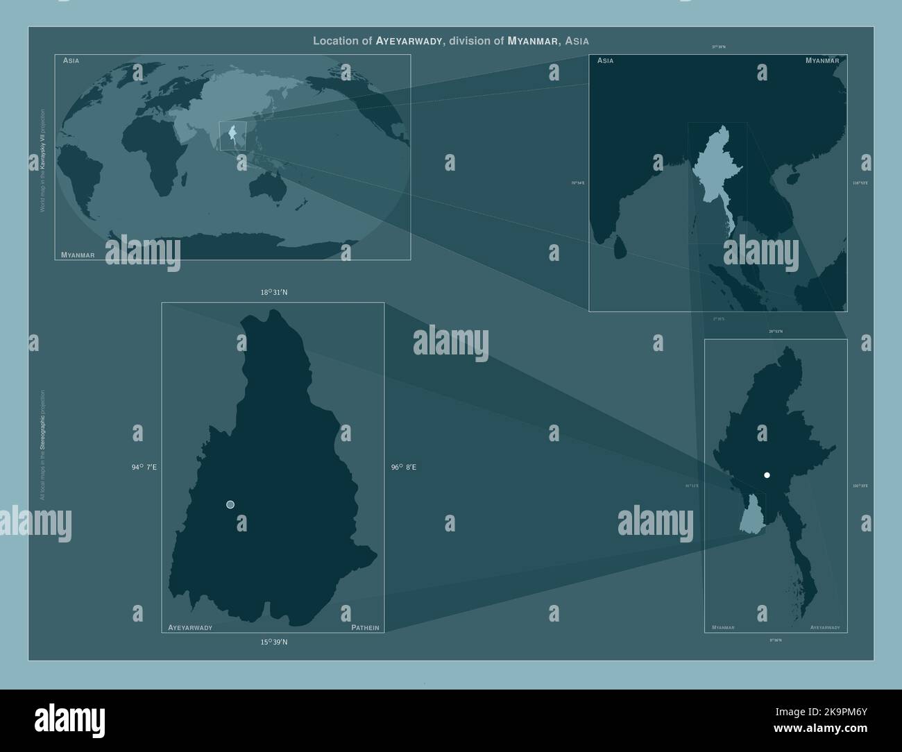 Ayeyarwady, division of Myanmar. Diagram showing the location of the ...