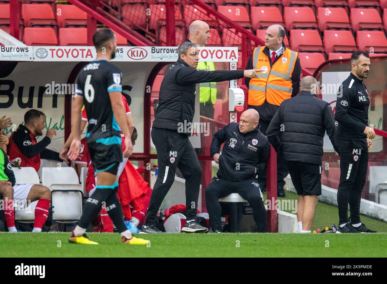 Michael Duff Head coach of Barnsley gestures and reacts during the Sky ...