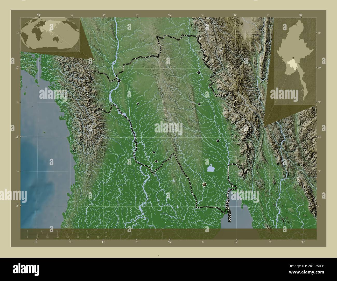 Bago, division of Myanmar. Elevation map colored in wiki style with ...