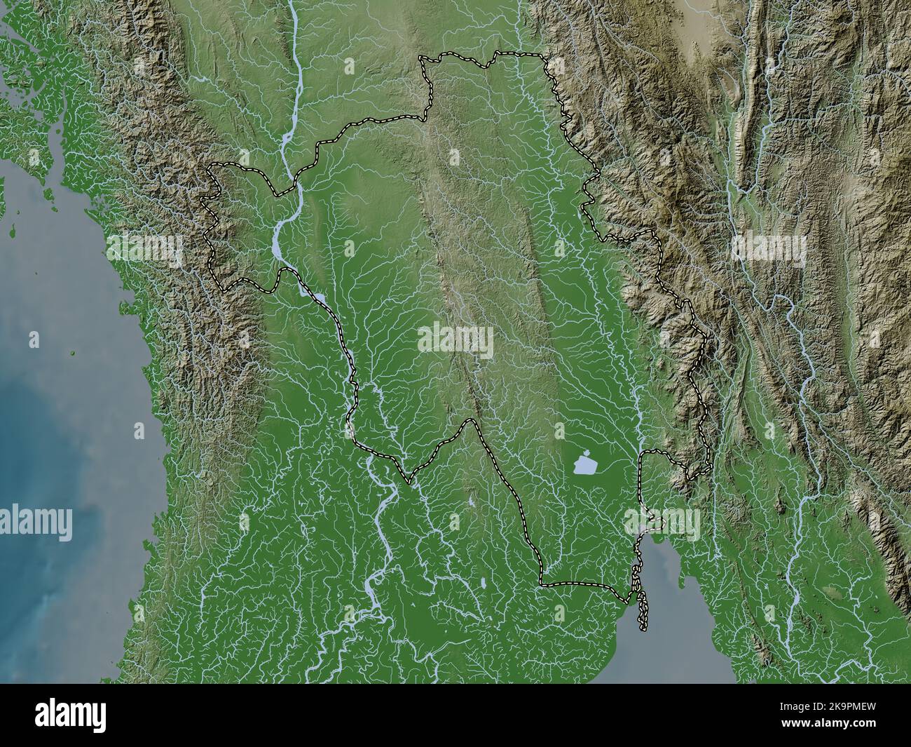 Bago, division of Myanmar. Elevation map colored in wiki style with ...