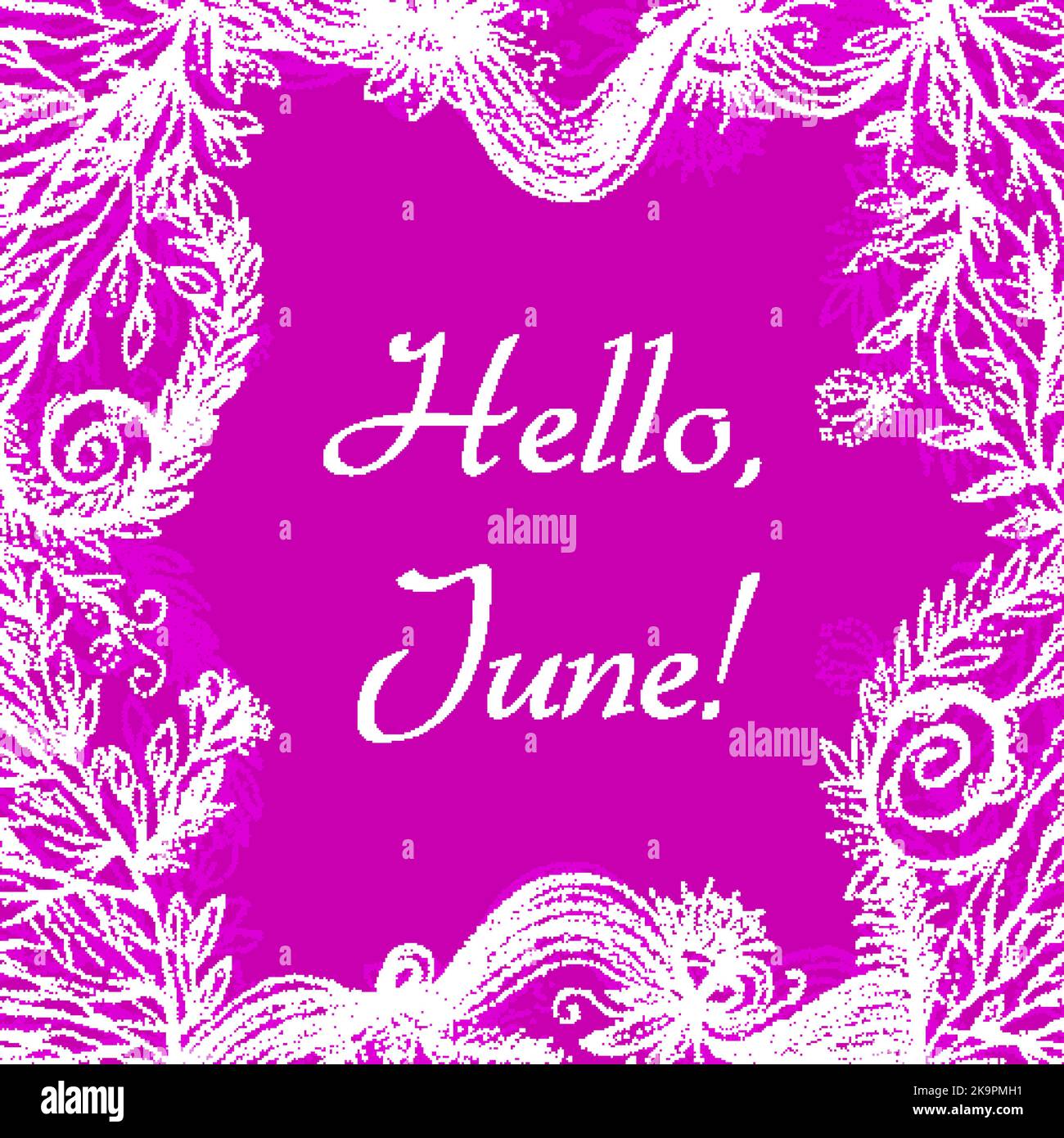 Hello June lettering on colorful background with herbal doodle ...