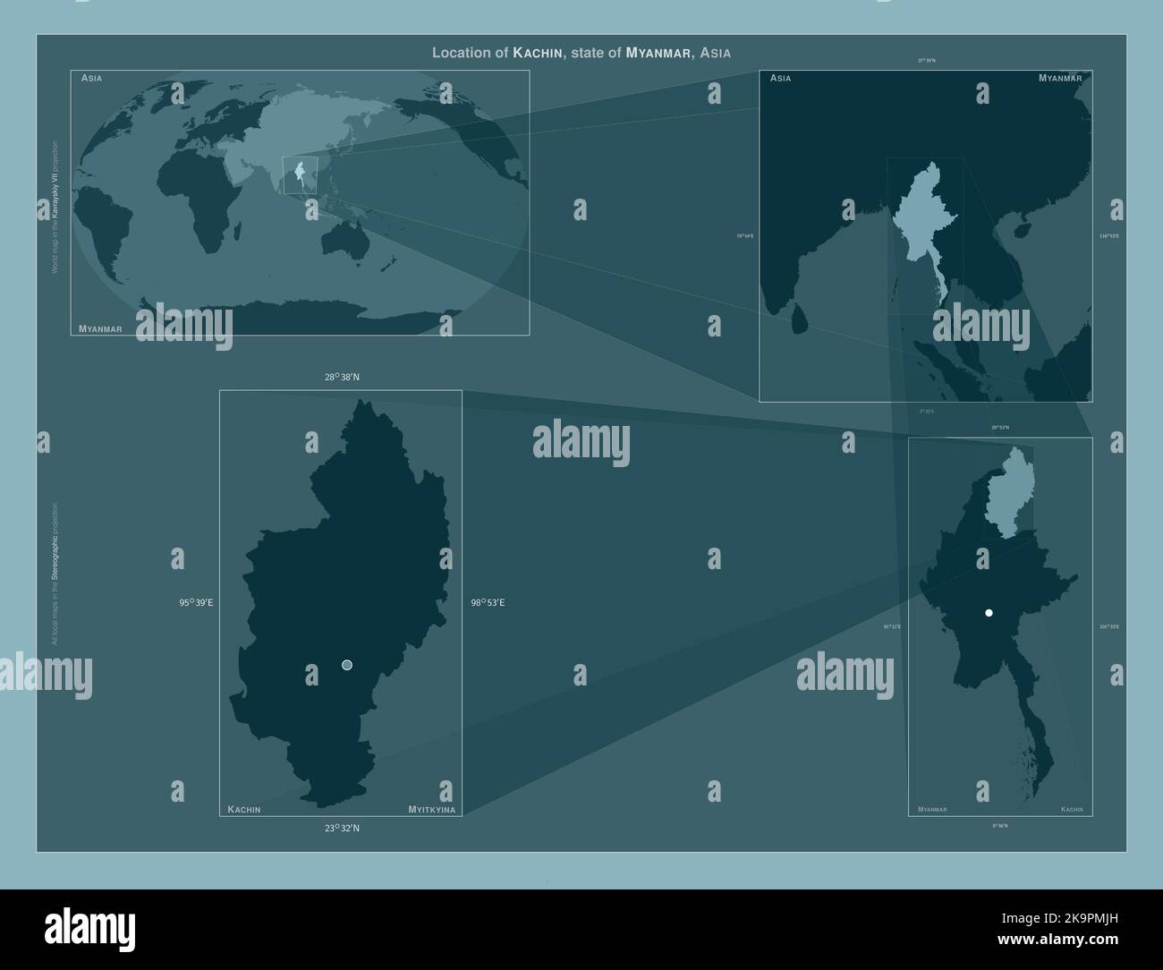 Kachin, state of Myanmar. Diagram showing the location of the region on ...