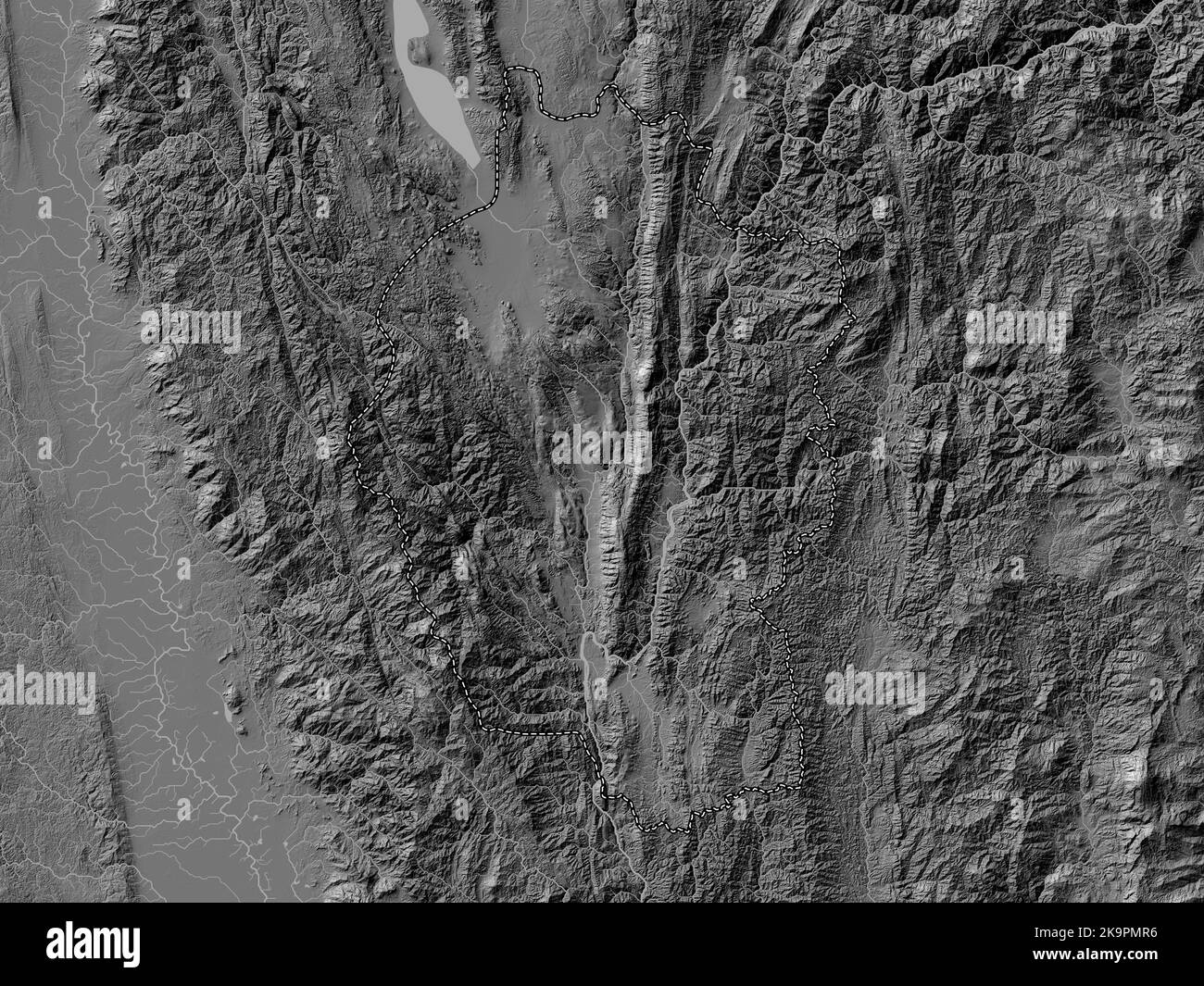 Kayah, state of Myanmar. Bilevel elevation map with lakes and rivers ...