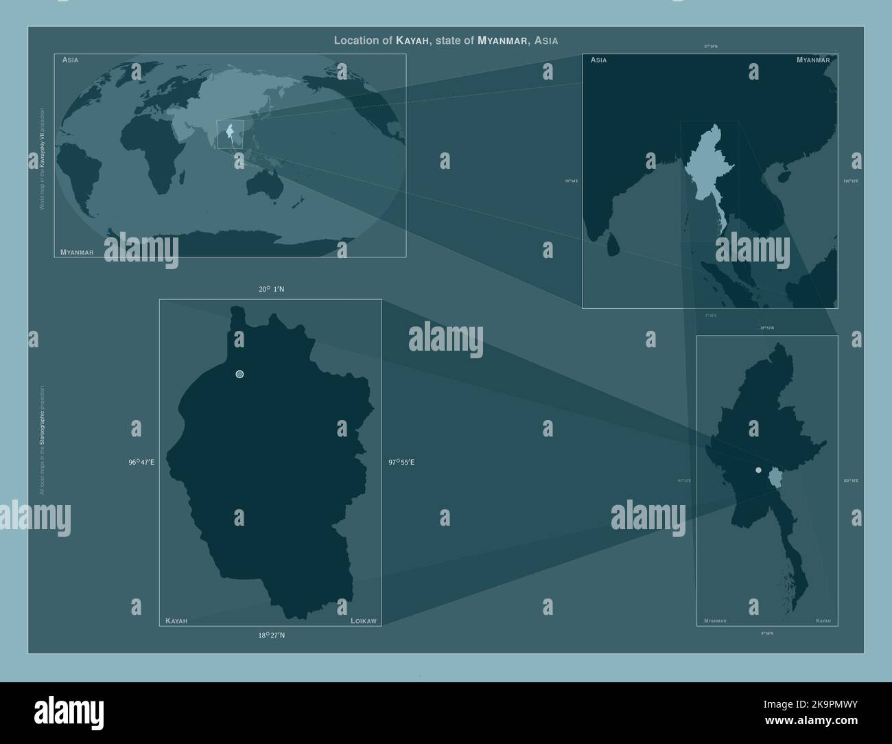 Kayah, state of Myanmar. Diagram showing the location of the region on ...