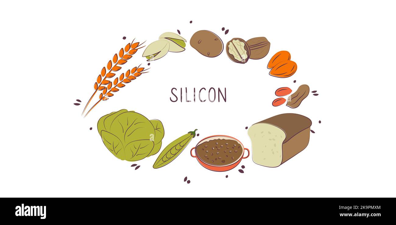Silicon-containing food. Groups of healthy products containing vitamins ...
