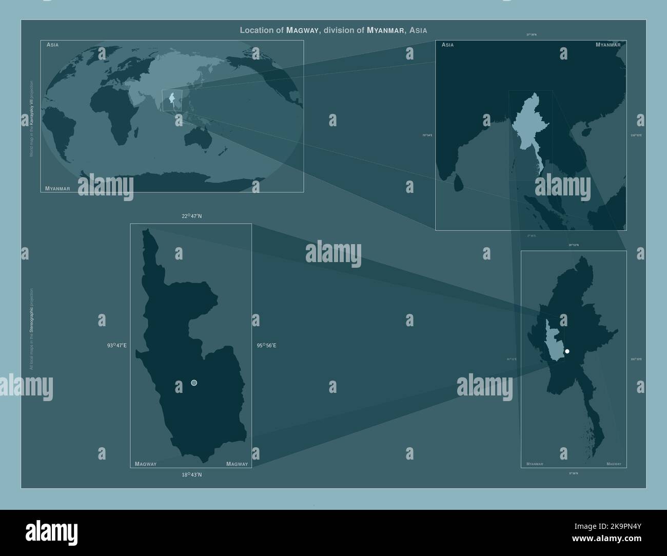 Magway, division of Myanmar. Diagram showing the location of the region ...