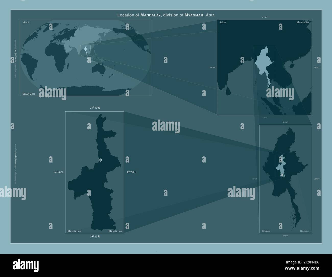 Mandalay, division of Myanmar. Diagram showing the location of the ...