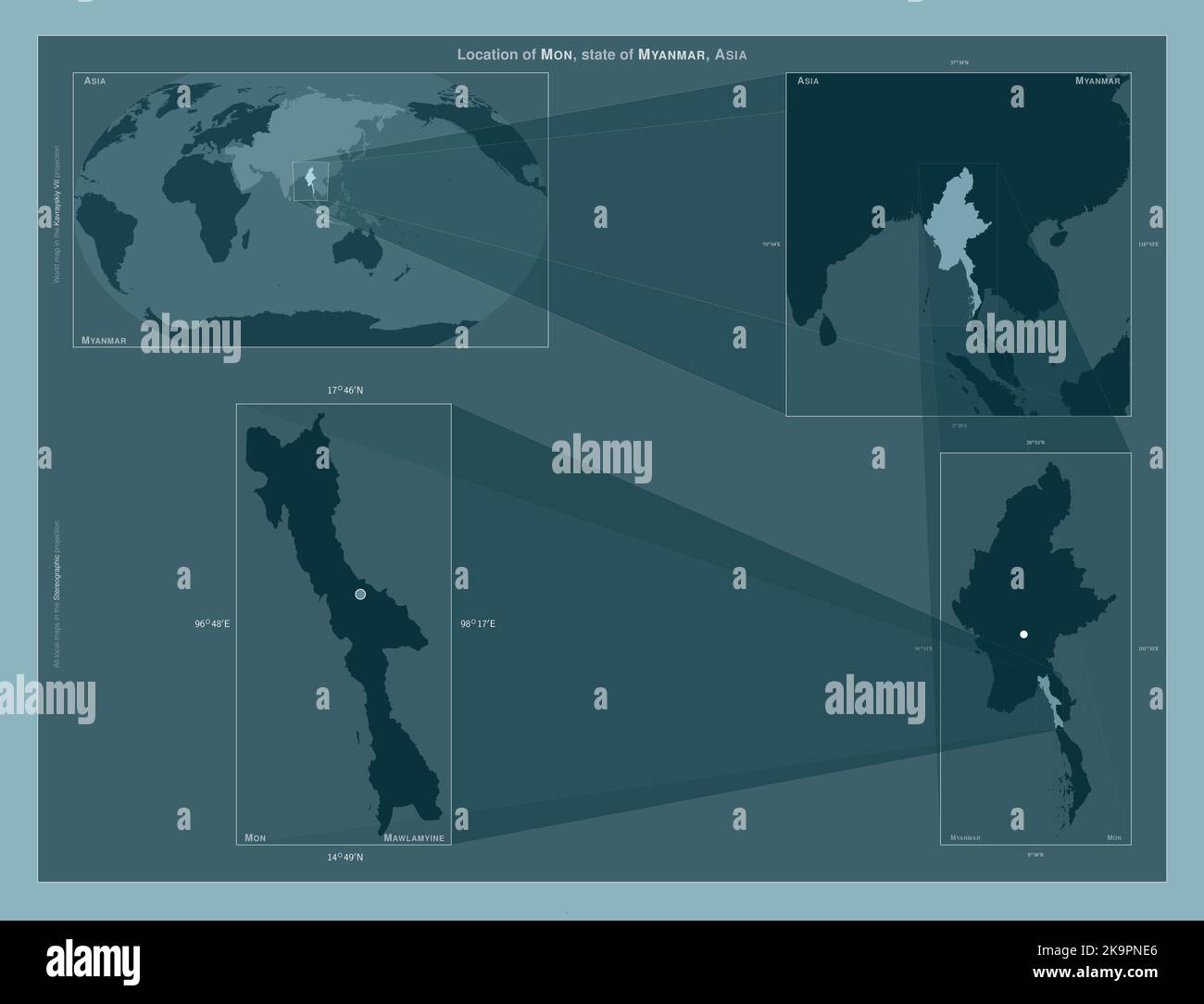 Mon, state of Myanmar. Diagram showing the location of the region on ...