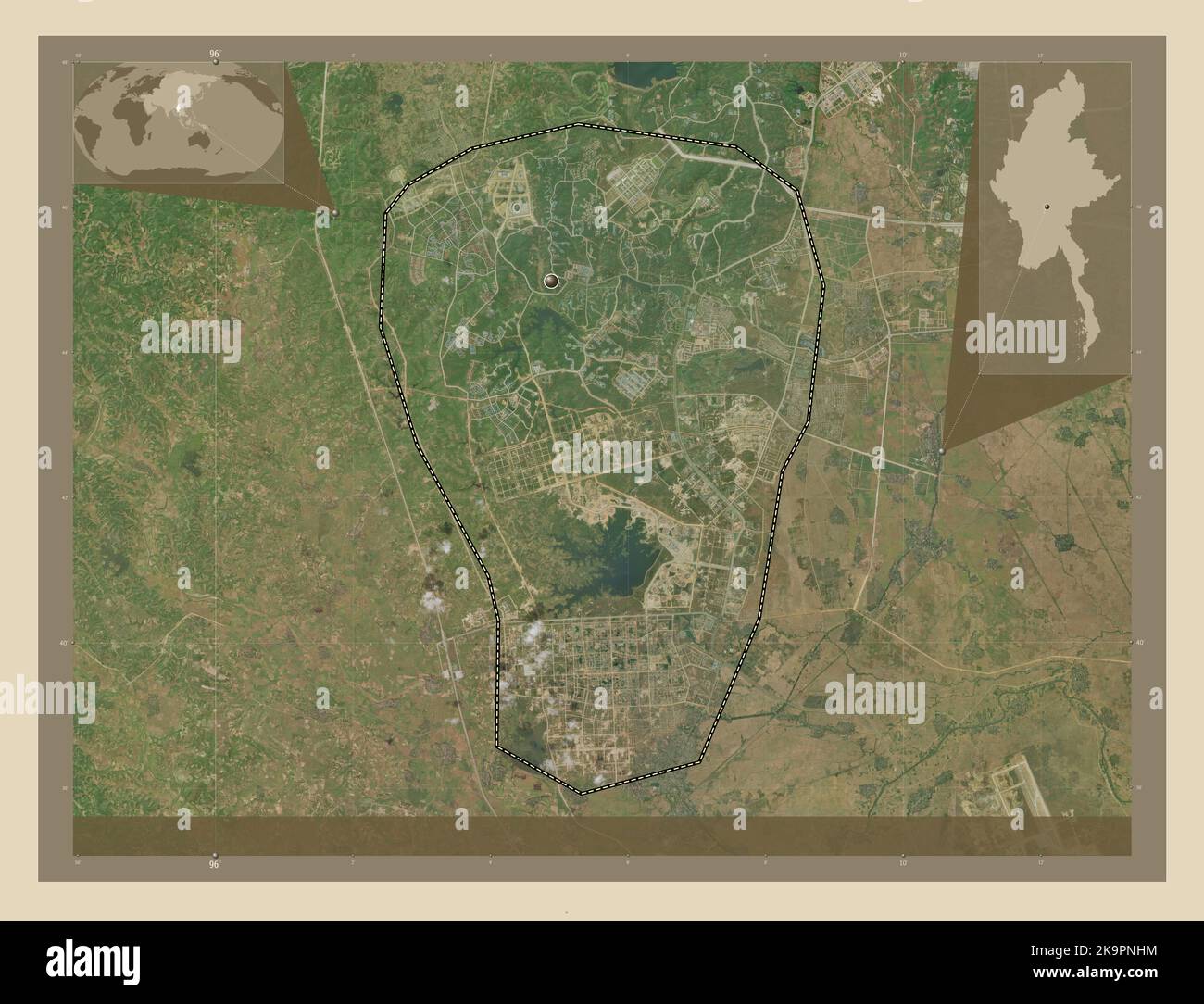Naypyitaw, union territory of Myanmar. High resolution satellite map ...