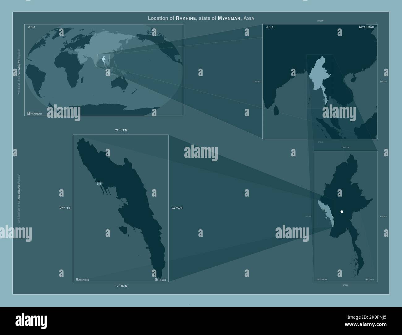 Rakhine, state of Myanmar. Diagram showing the location of the region ...