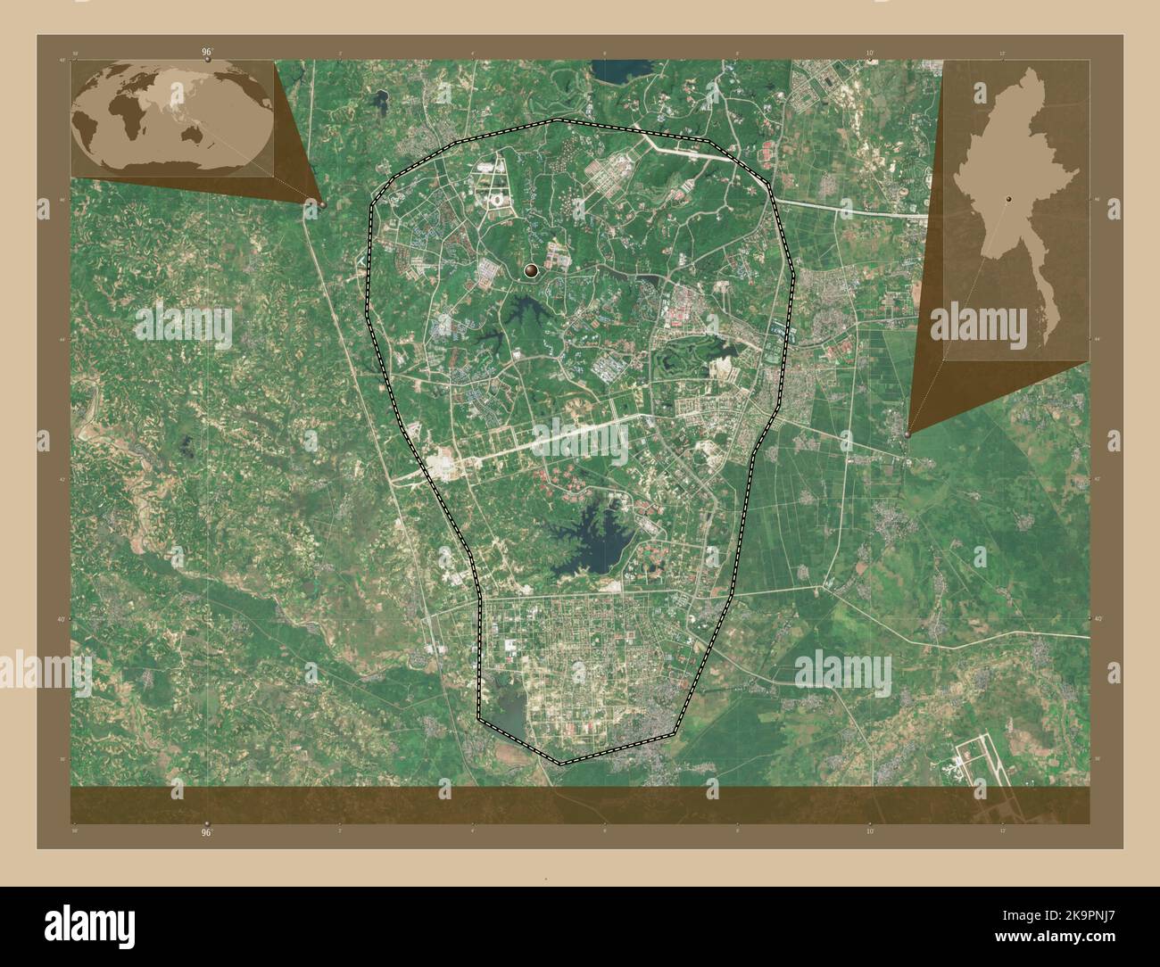 Naypyitaw, union territory of Myanmar. Low resolution satellite map ...