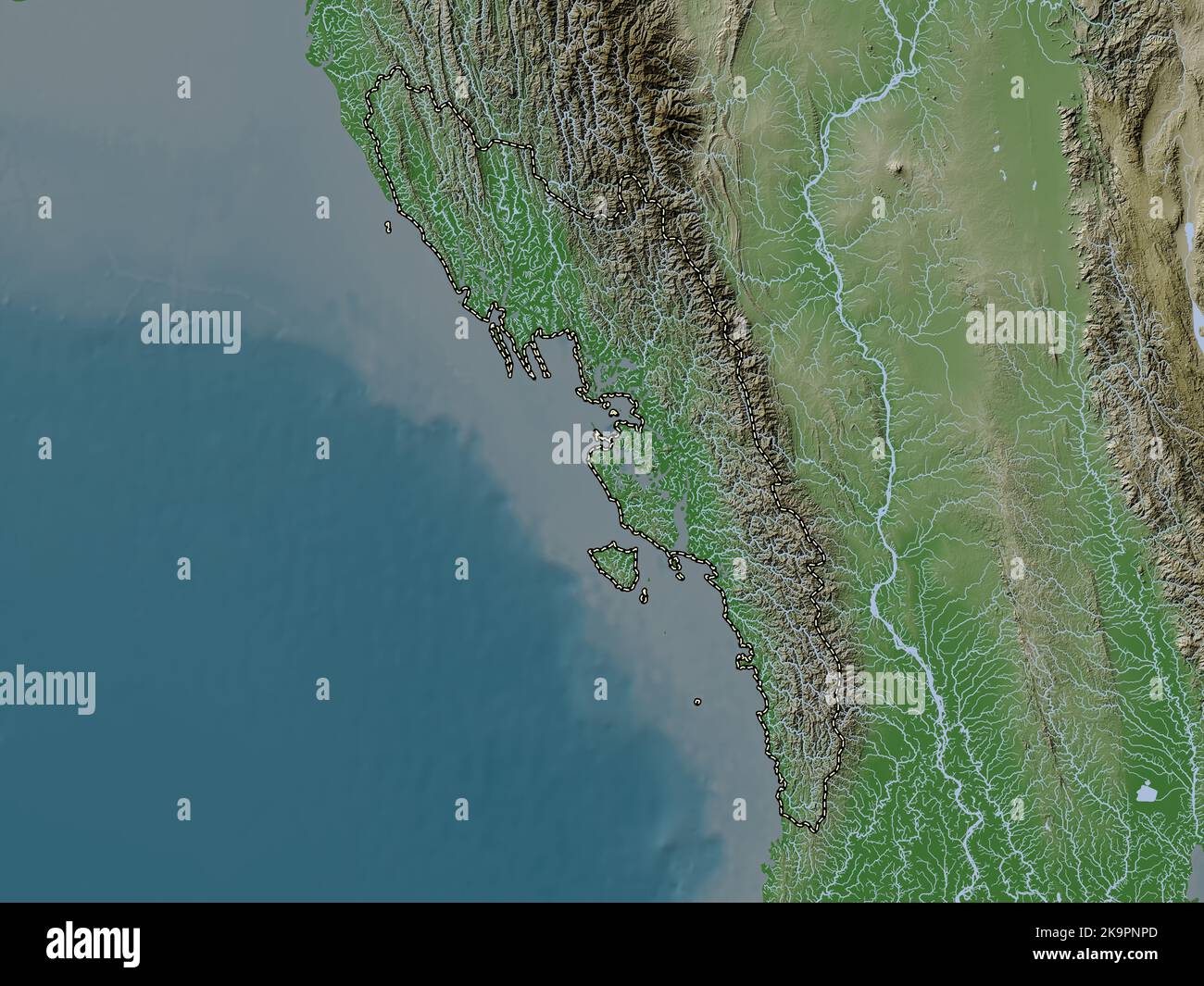 Rakhine, state of Myanmar. Elevation map colored in wiki style with ...