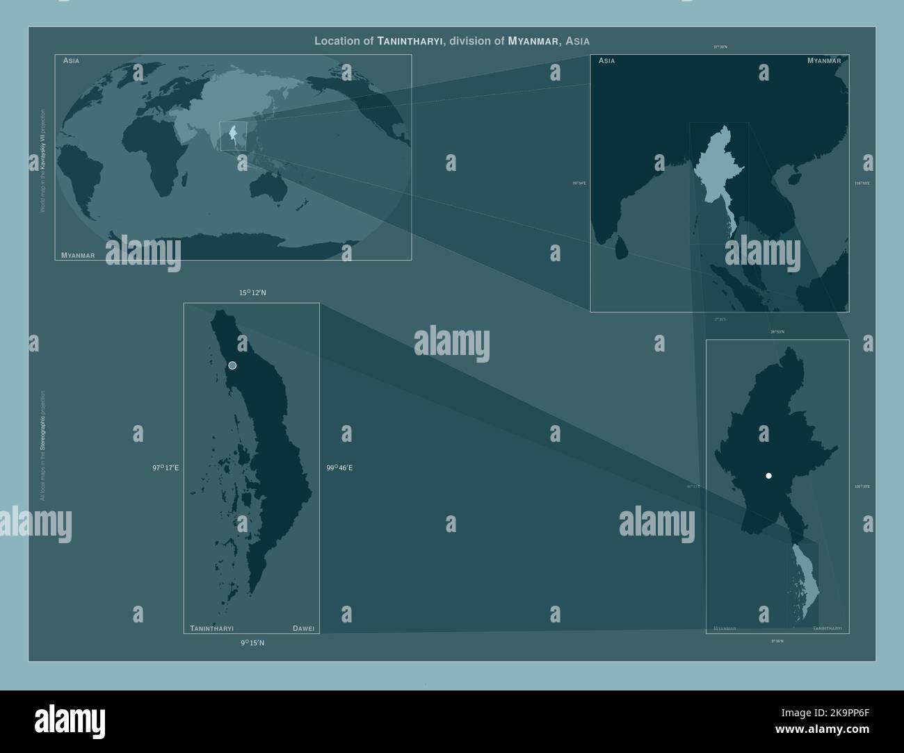 Tanintharyi, division of Myanmar. Diagram showing the location of the ...