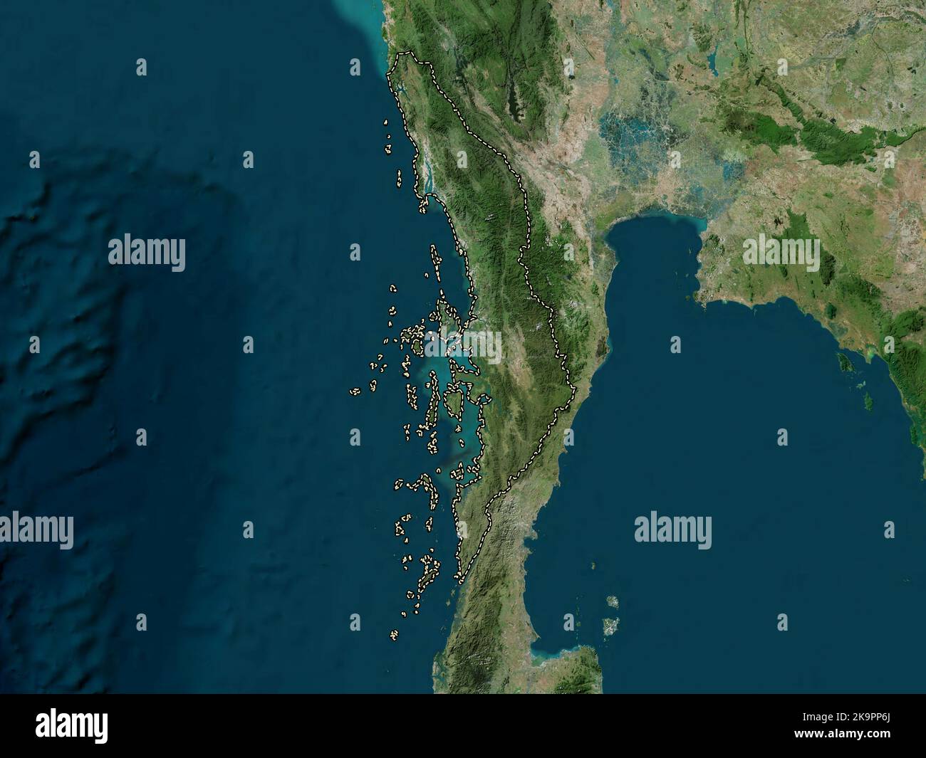 Tanintharyi, division of Myanmar. High resolution satellite map Stock ...