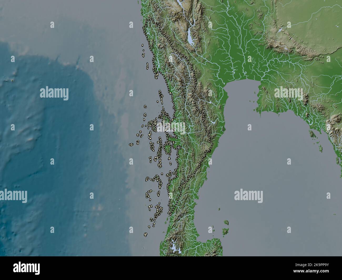 Tanintharyi, division of Myanmar. Elevation map colored in wiki style ...