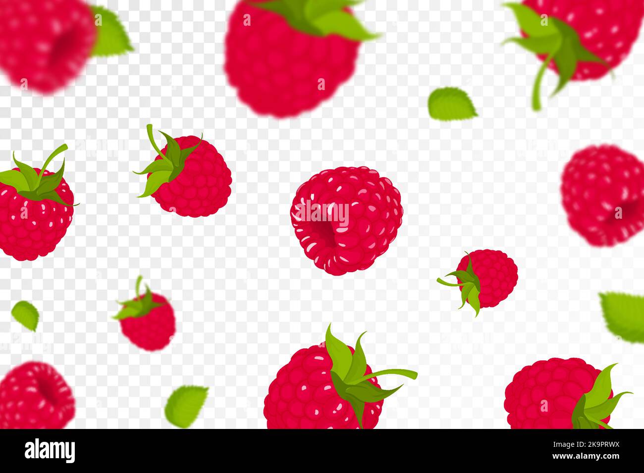 Raspberry background. Flying raspberry with green leaf on transparent ...