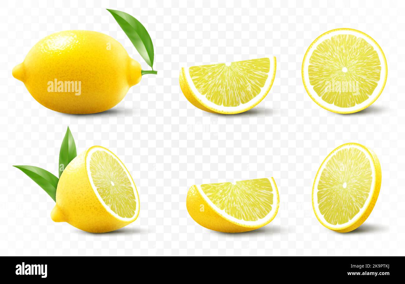 A set of fresh lemon isolated on transparent background. A whole lemon ...
