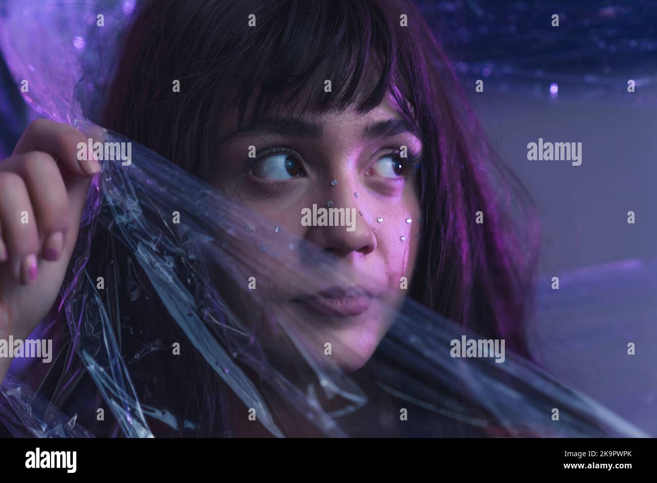 Adorable attractive caucasian young adult girl with beautiful dark hair ...