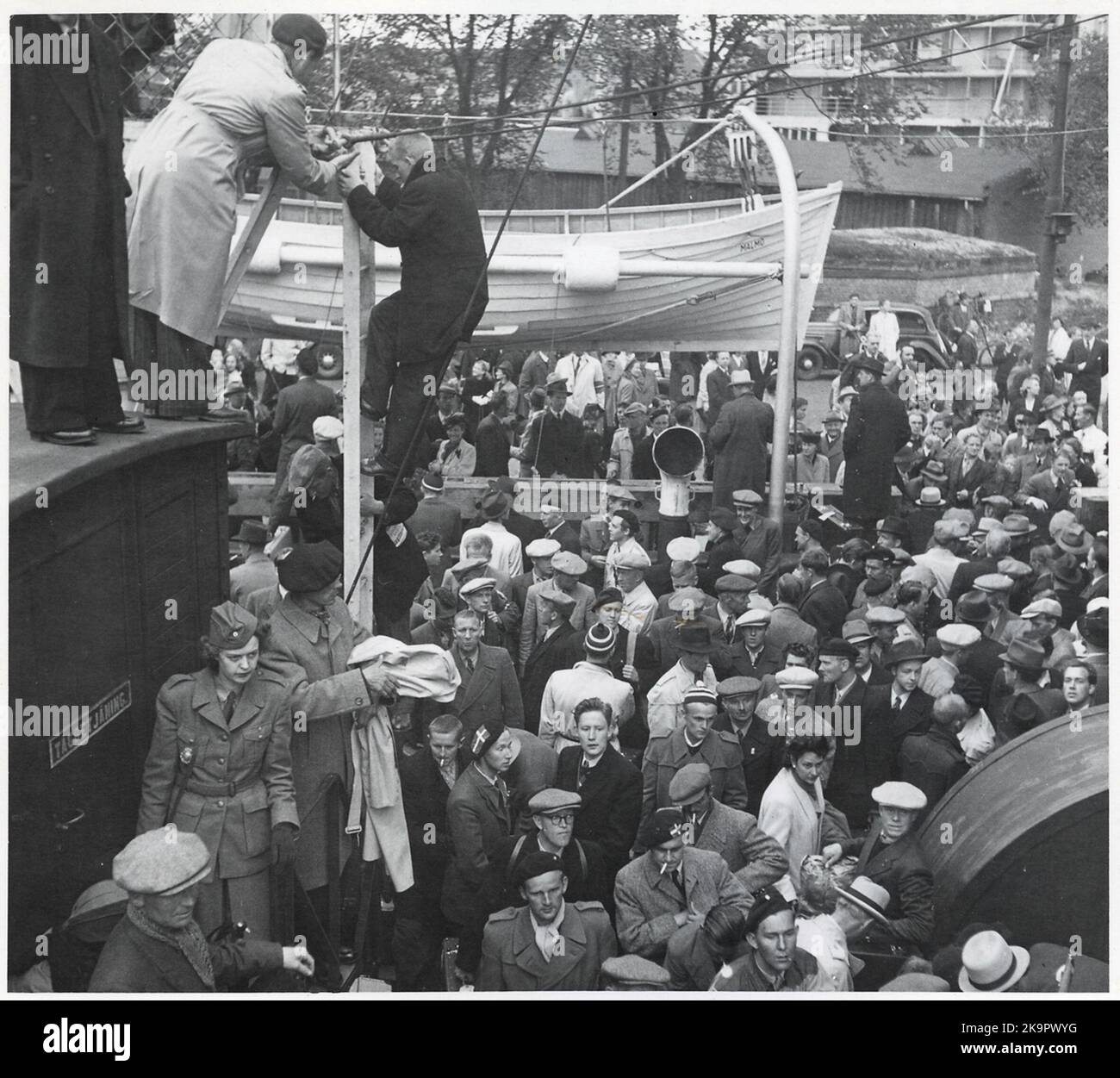 Danish refugees arrive in Copenhagen on the train ferry "Malmö Stock ...