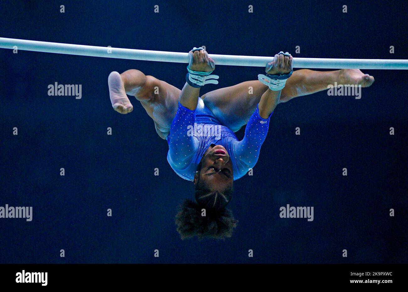 USA's Skye Blakely competes on the asymmetrical bars during day one of ...