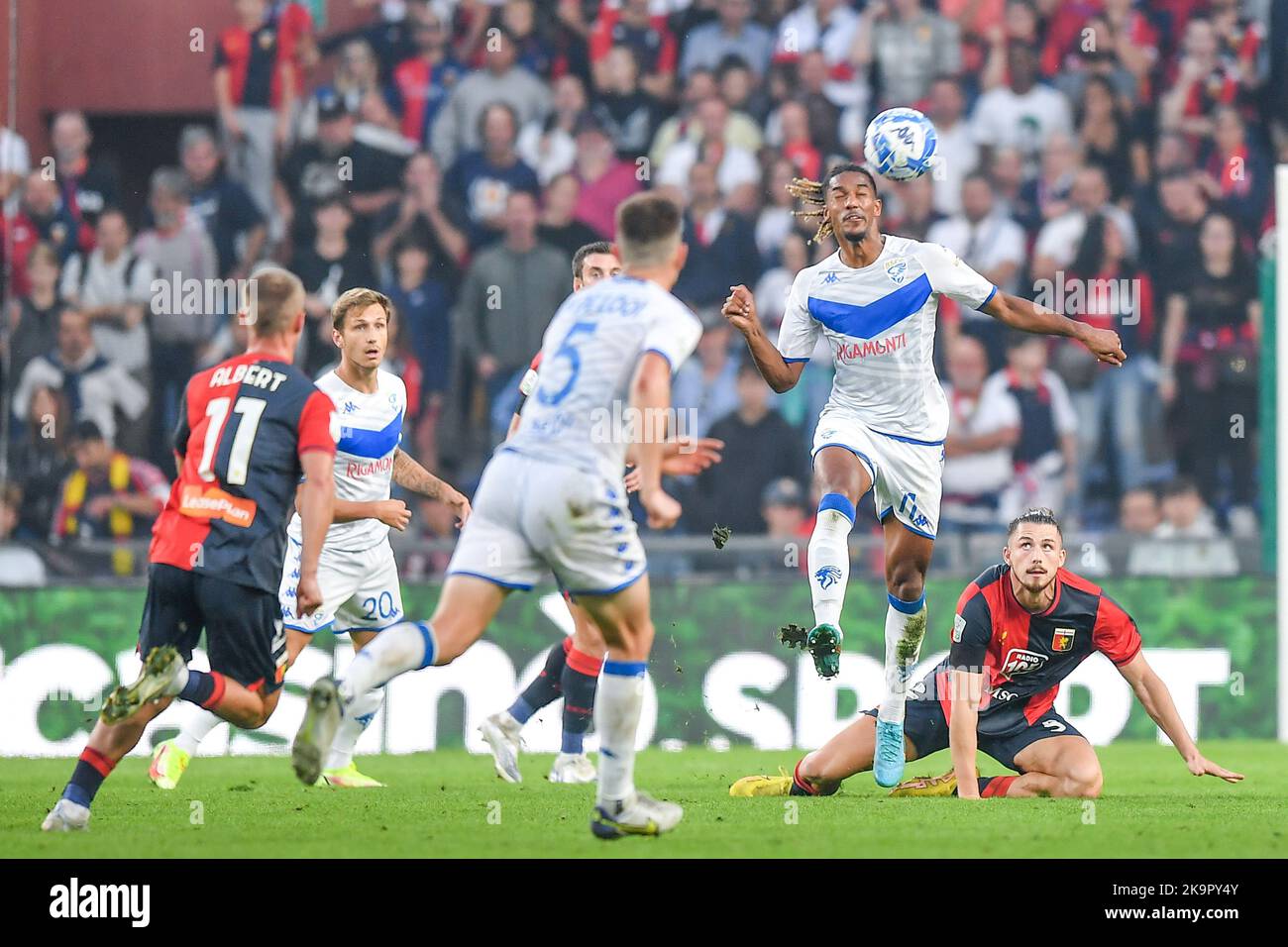 Genoa, Italy. 29th Oct, 2022. Florian Aye (Brescia) - Radu Matei ...