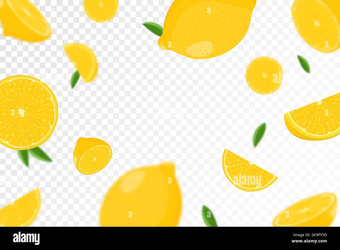 Lemon citrus background. Flying Lemon with green leaf on transparent ...