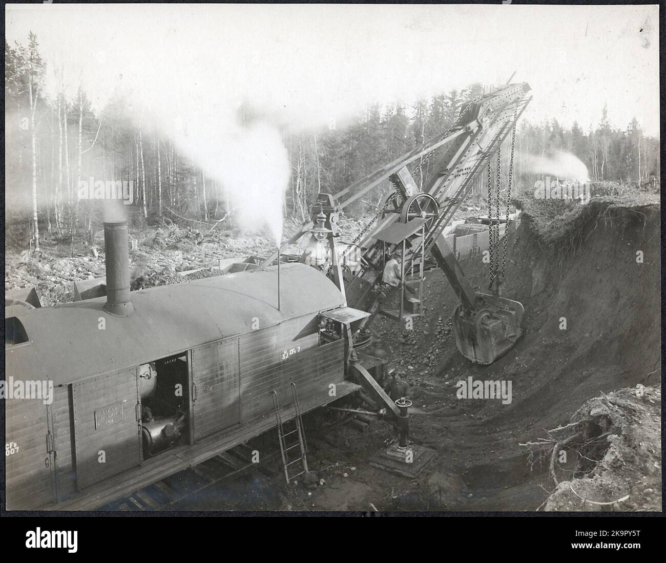 Steam excavator SJ CFB 7 in work. Made by Atlas Stockholm 1911 Stock ...