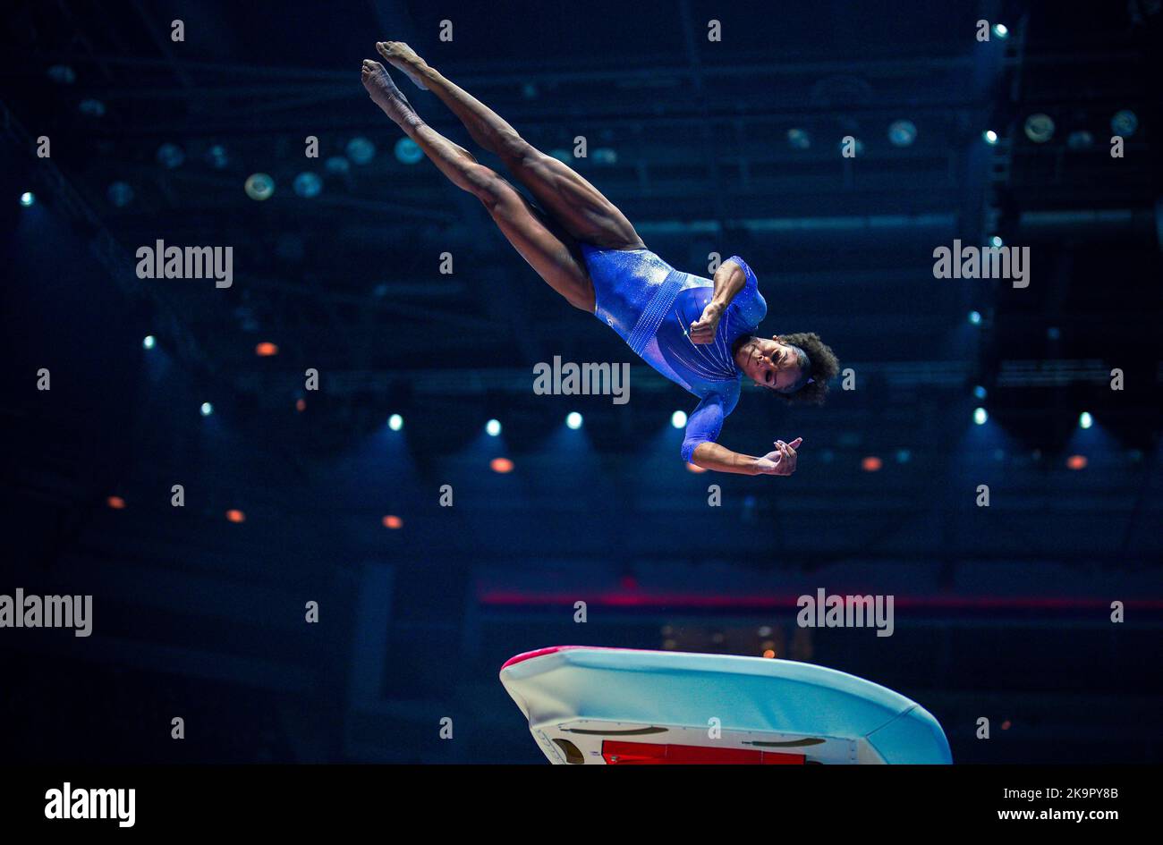 USA's Shilese Jones competes on the vault during day one of the FIG ...