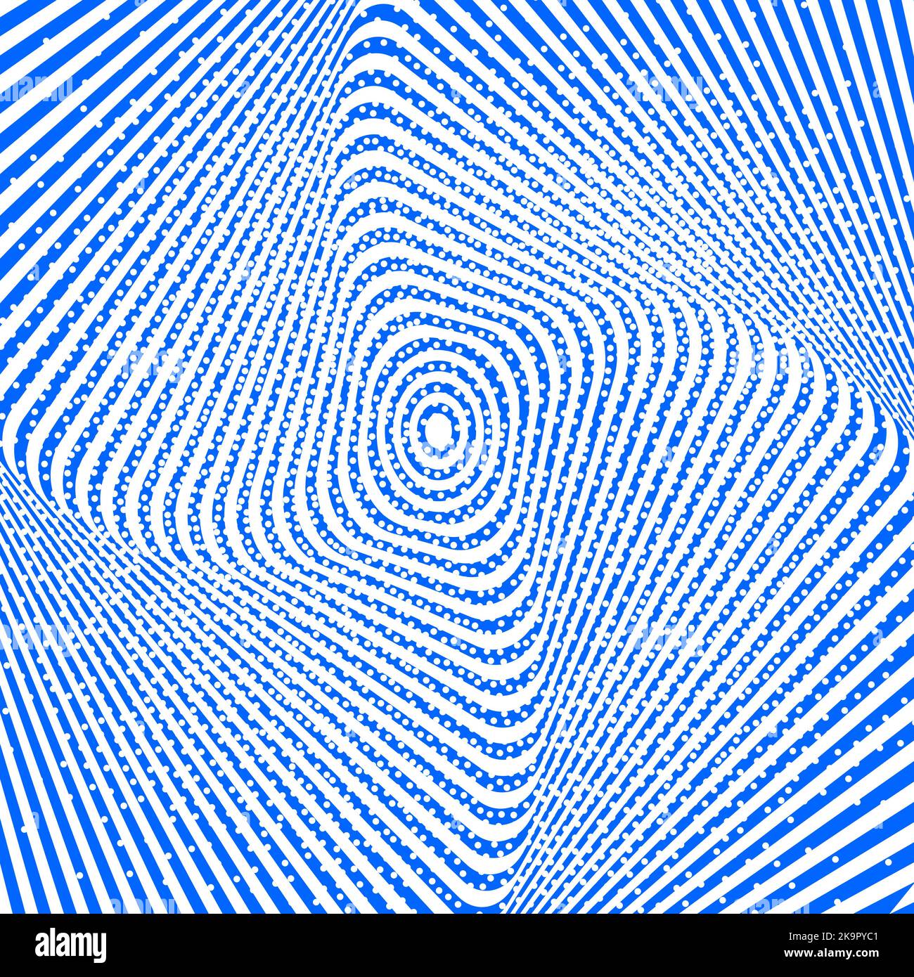 Abstract twisted background. Optical illusion of distorted surface. Twisted blue stripes with ...