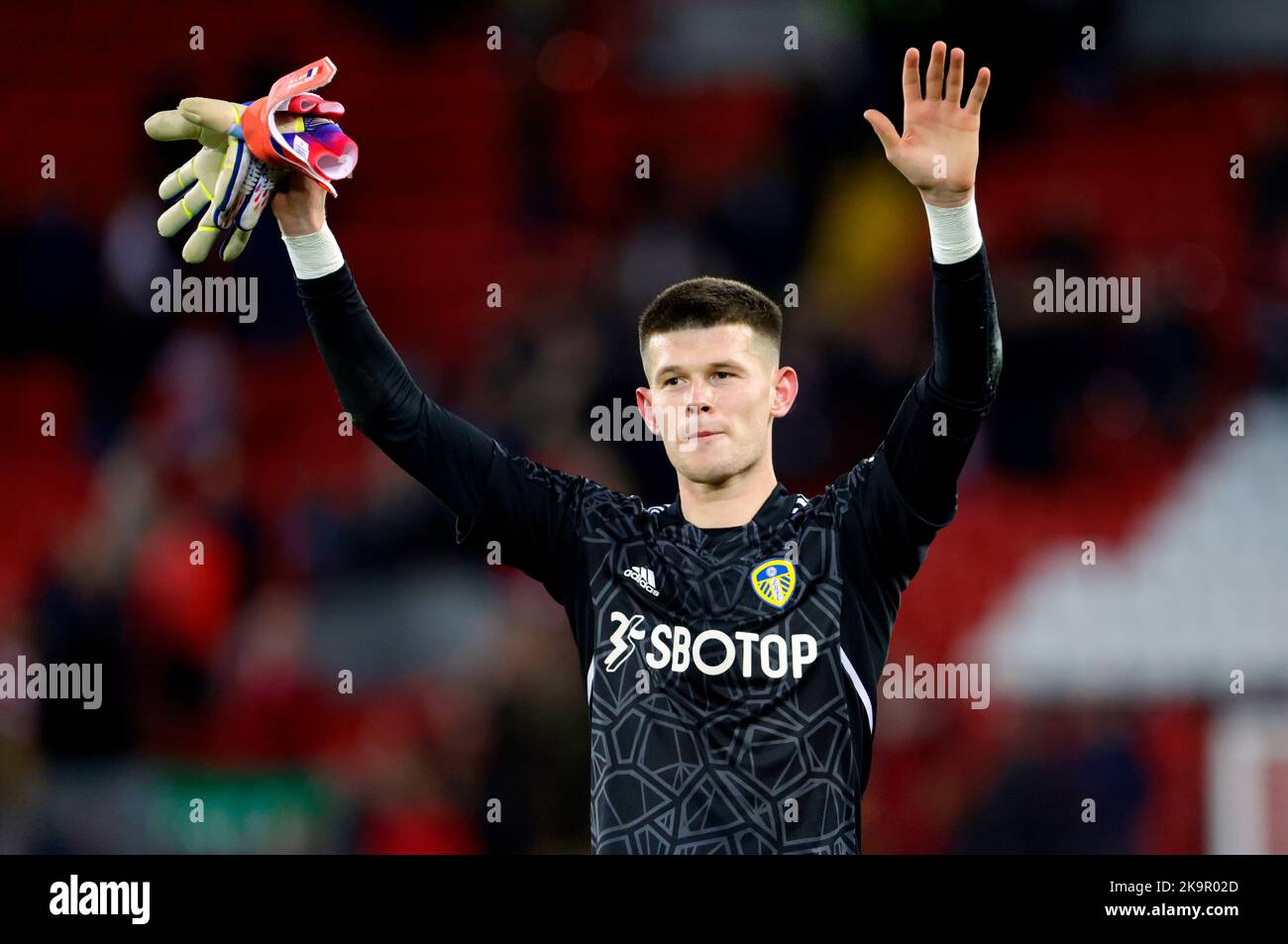 Leeds United goalkeeper Illan Meslier celebrates at the end of the ...