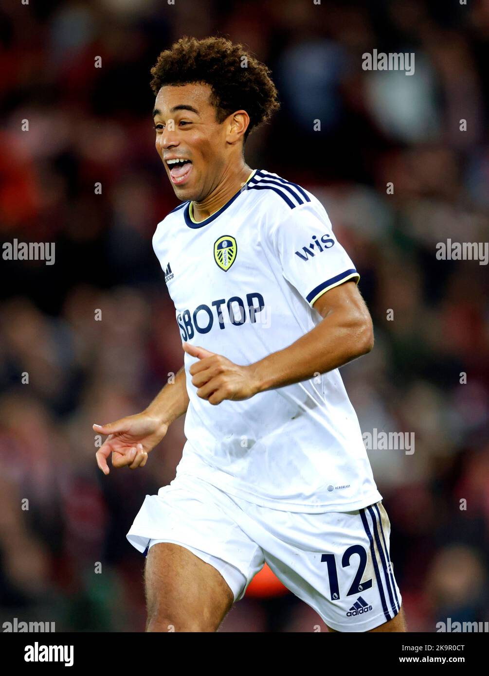 Leeds United's Tyler Adams celebrates at the end of the Premier League ...