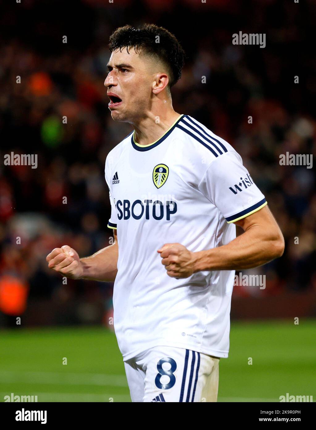 Leeds United's Marc Roca celebrates at the end of the Premier League ...