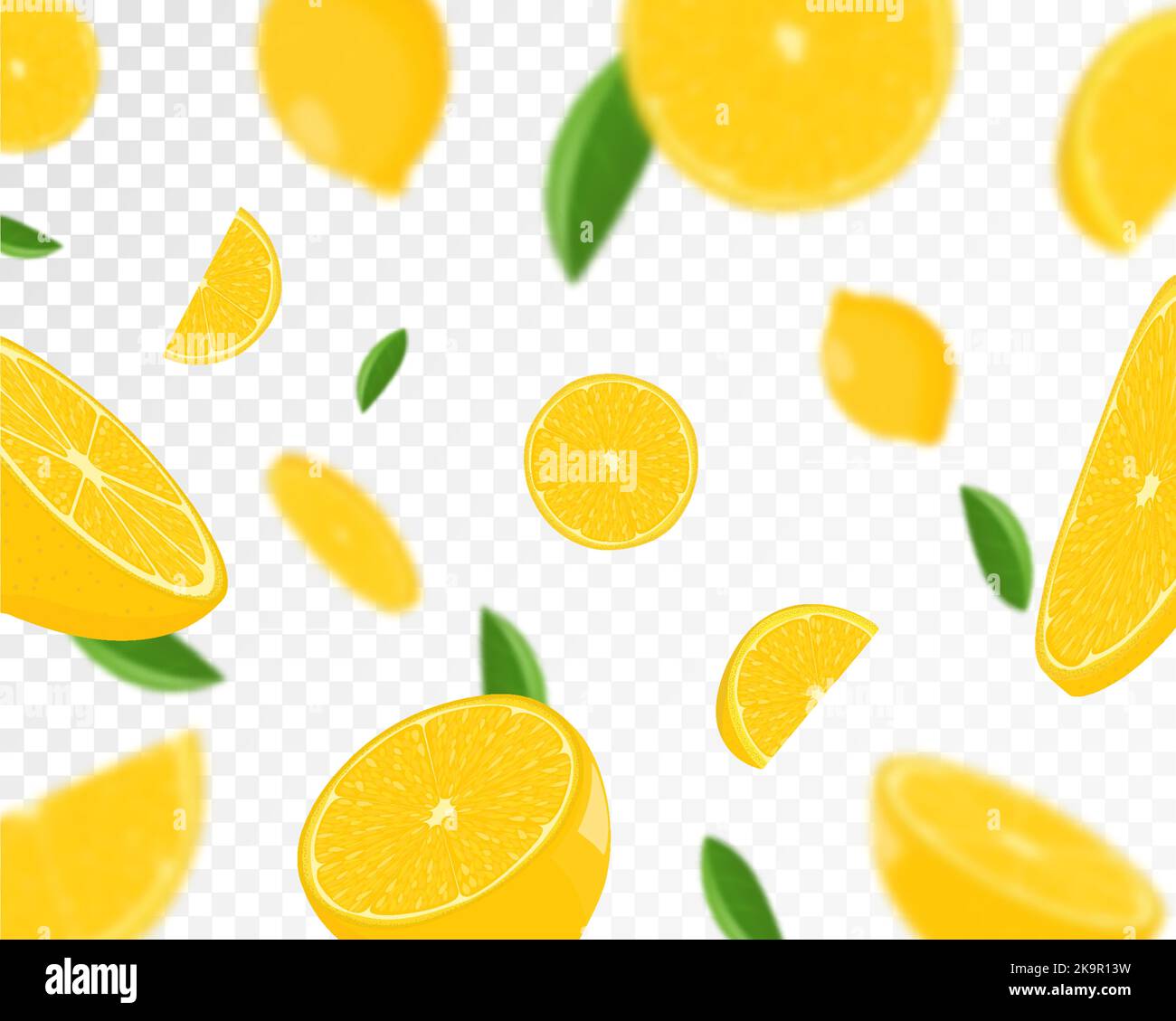Lemon citrus background. Flying Lemon with green leaf on transparent ...