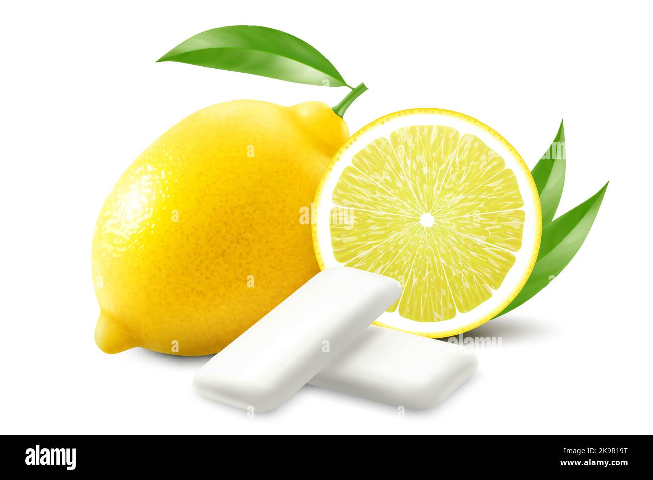 Lemon chewing gum. Bubble gum with lemon citrus flavor. Chewing pads ...