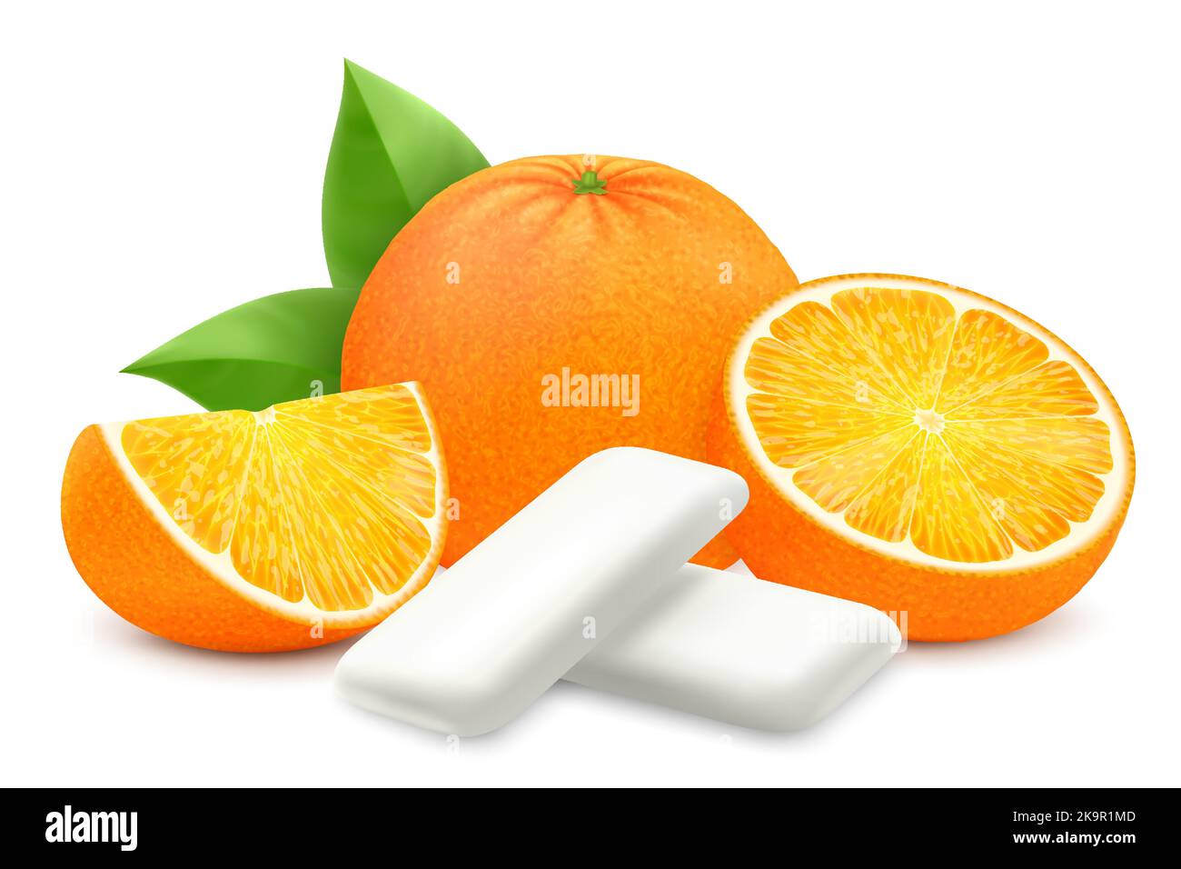 Orange chewing gum. Bubble gum with orange citrus flavor. Chewing pads ...
